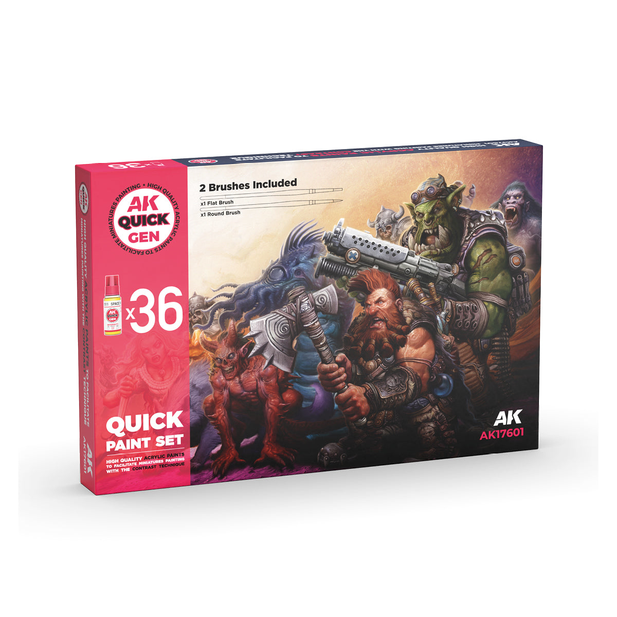 AK INTERACTIVE QUICK GEN QUICK PAINT SET 36 COLORS (2 BRUSHES) – Quantum Boardgames